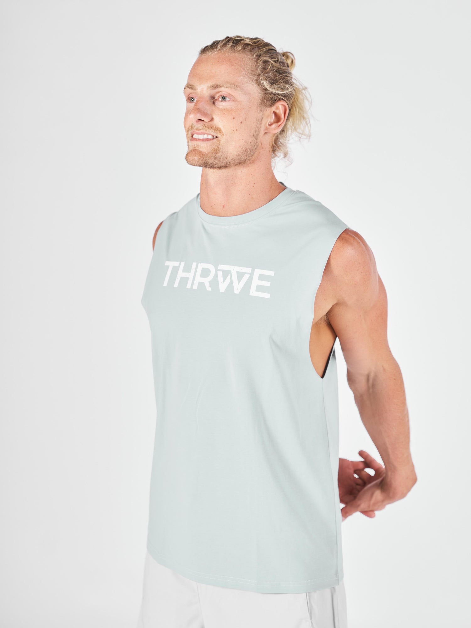 Thrive Muscle Tank Sky Blue (White) | Fitness + Gym | ThriveWear